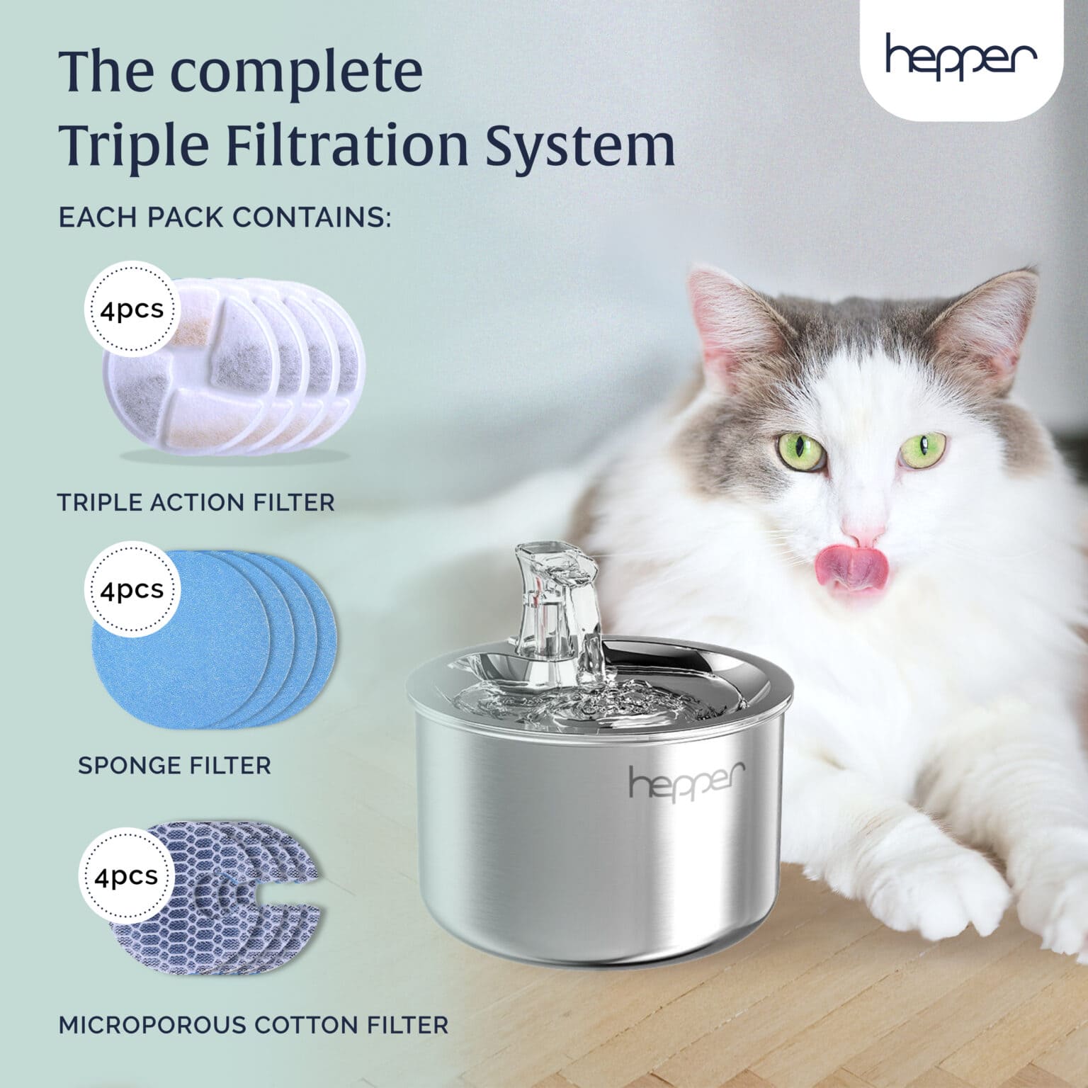 Hepper Replacement Filters - Stainless Steel Cat Water Fountain (4 Pack ...